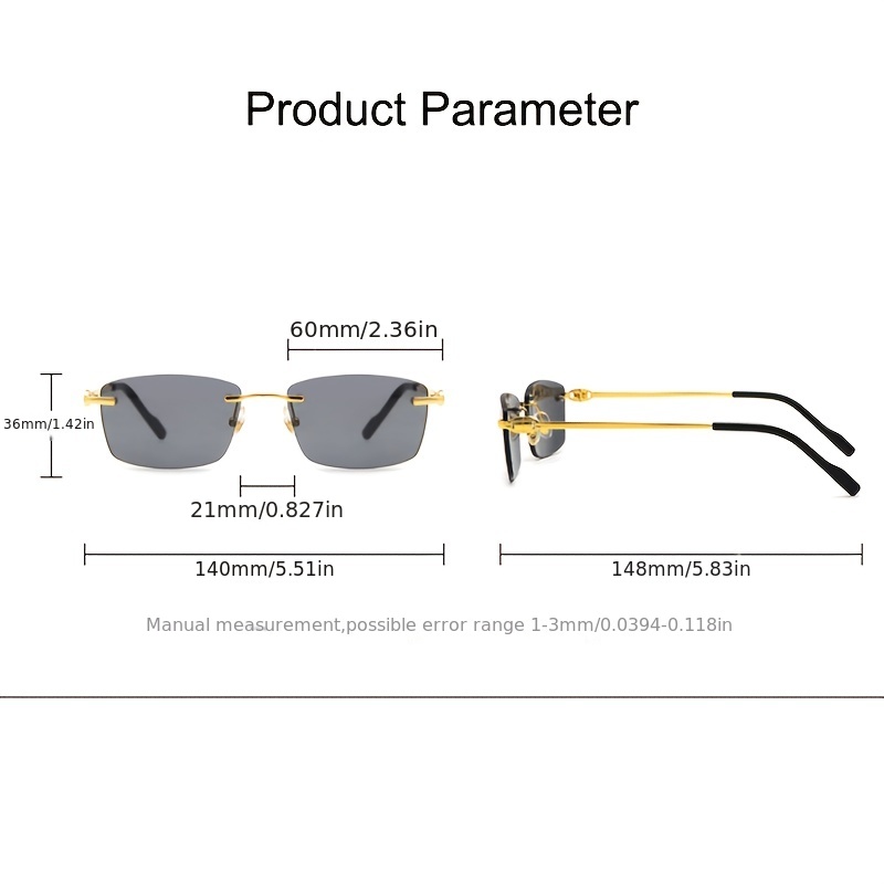 Vintage Trendy Rimless Rectangle Sunglasses For Men Women Outdoor Party ...