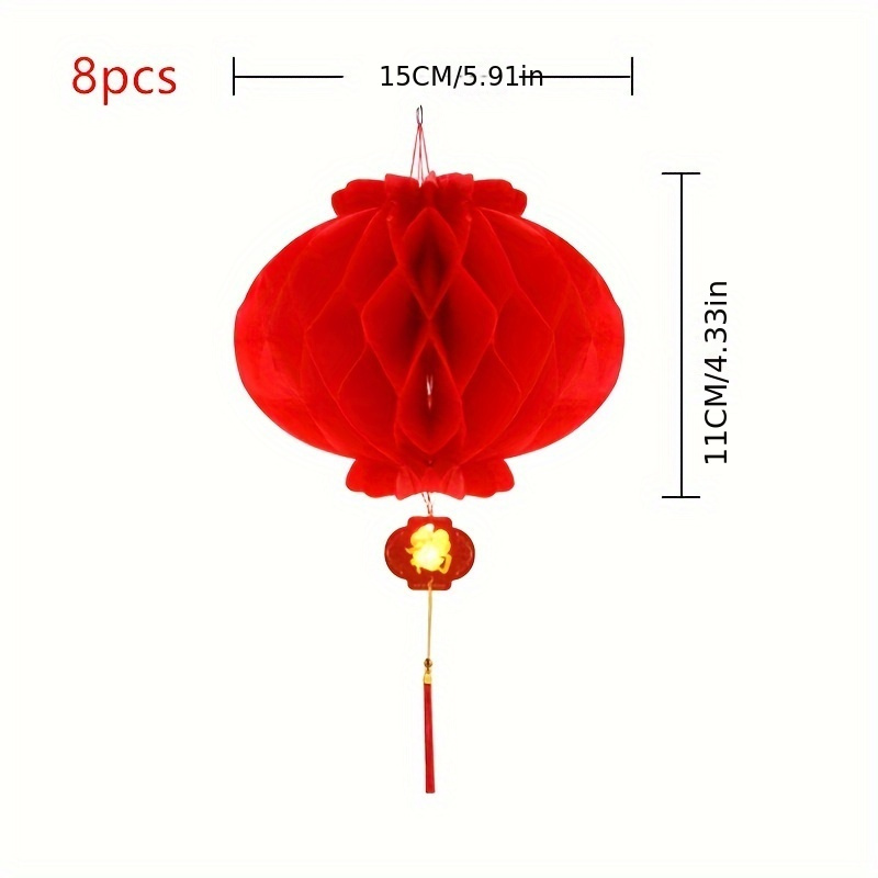8pcs Plastic Paper Lantern Festive Honeycomb Big Red Small Lantern New ...