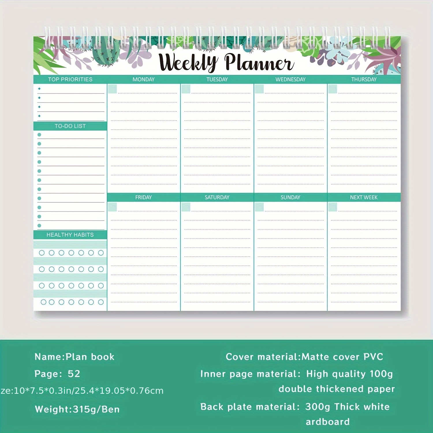 Weekly Planner Pad - Spiral Bound Undated Planning Organizer For Adults ...