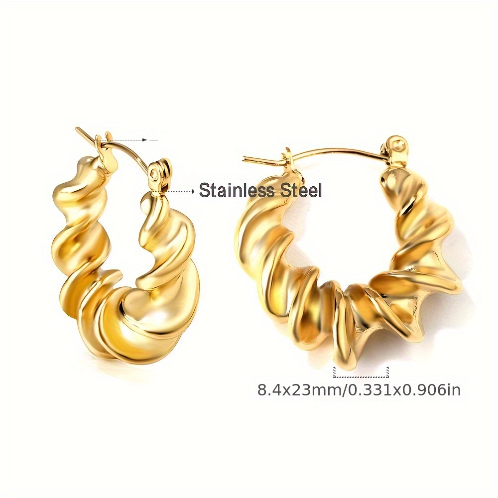 Golden Twisted Pattern Hoop Earrings Retro Punk Style 18k Gold Plated ...