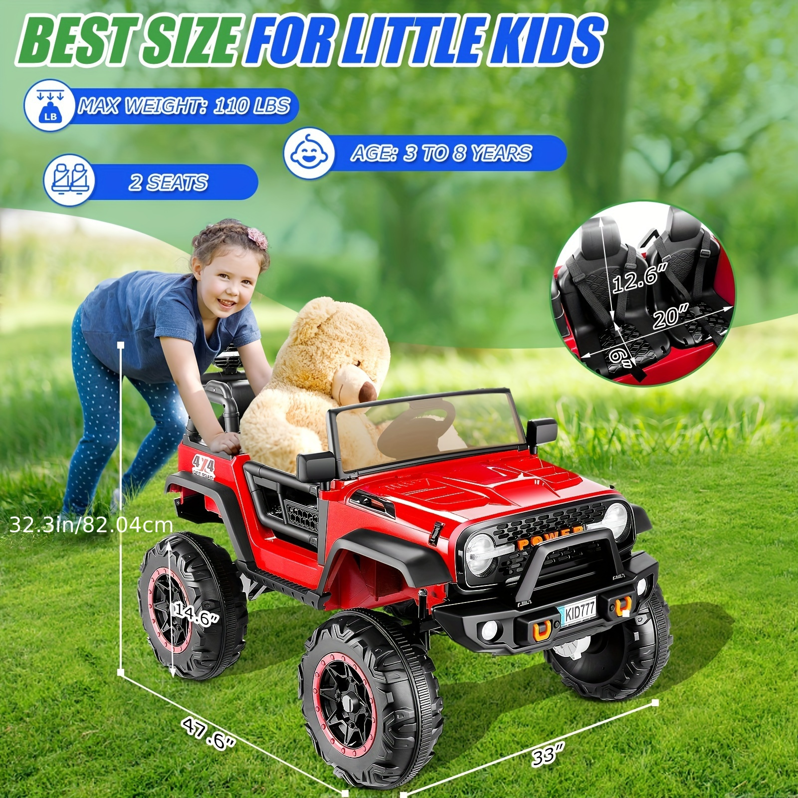 24v 2 seater kids ride truck electric car 4wd/2wd switchable - Temu