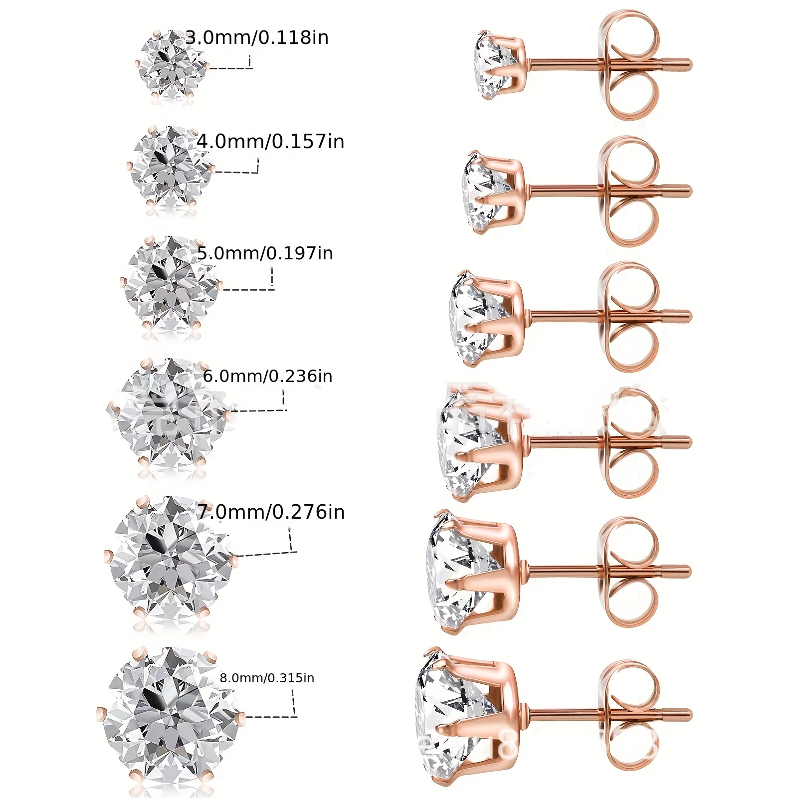 Simple 304 Stainless Steel Crown Cubic Zirconia Stud Earrings, Ear Bone ...