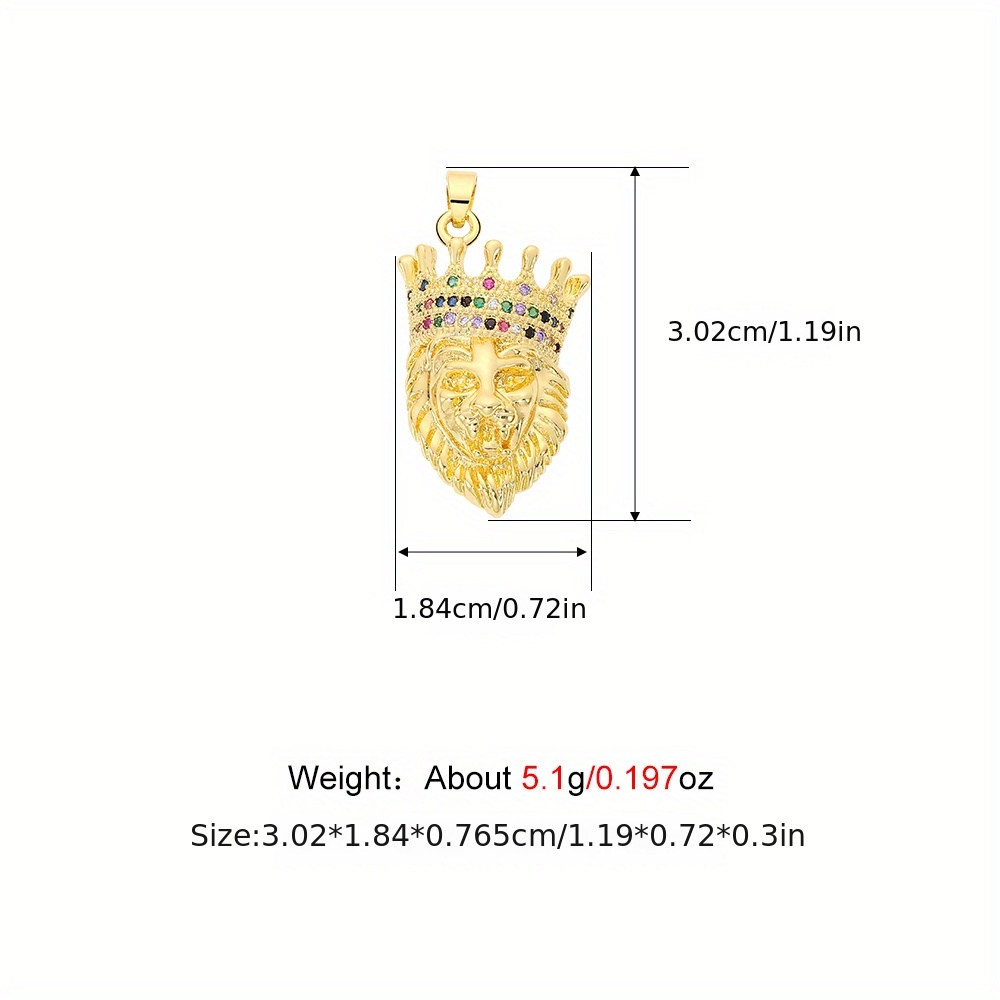 Hip Hop Crown Lion Head Pendant Unisex Copper Charm Inlaid - Temu ...