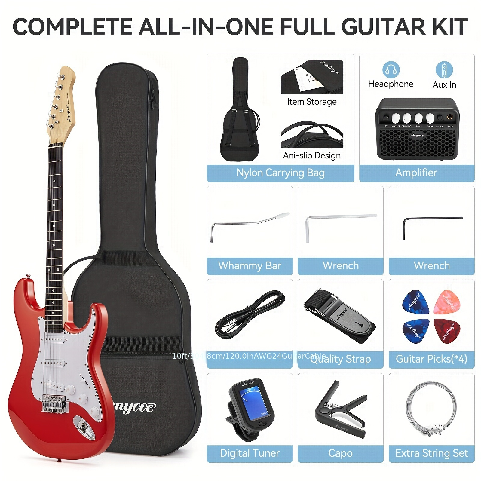 Electric Guitar, 39 Inch Electric Guitar Kit Solid Size, Sss Pick Up ...