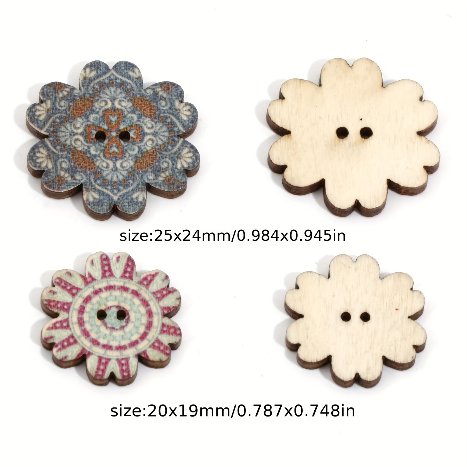 50pcs Retro Wood Ethnic Sewing Buttons Scrapbooking 2 Holes Flower ...
