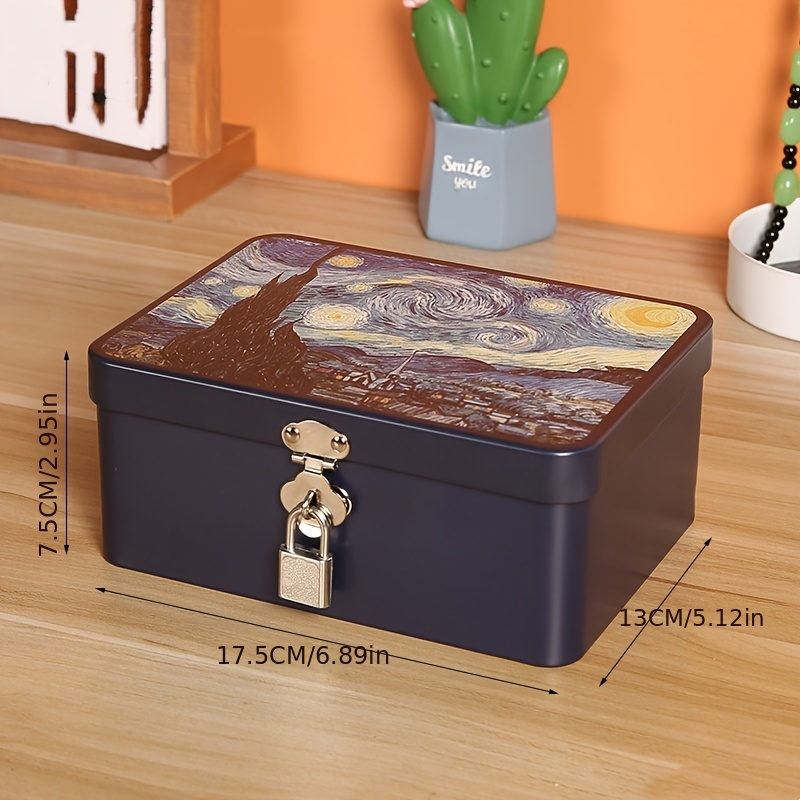 Vintage Tinplate Box Lock Key Desktop Storage Box Cosmetics - Temu Canada