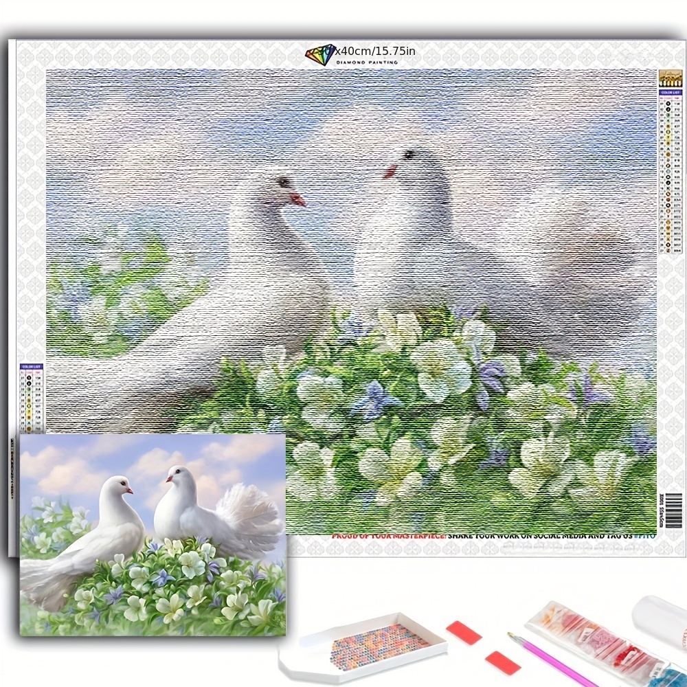5d Diy Two White Pigeons Diamond Embroidery - Temu