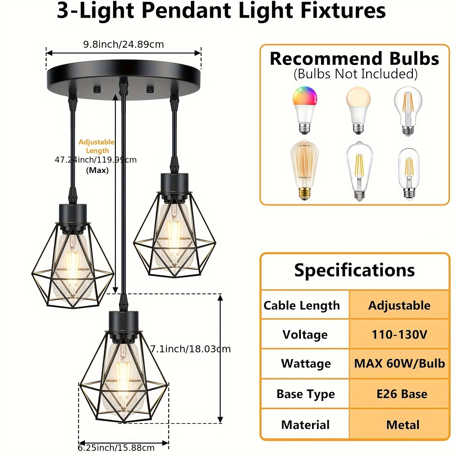 1pc Three Lights Kitchen Hanging Light Fixture Adjustable - Temu Canada