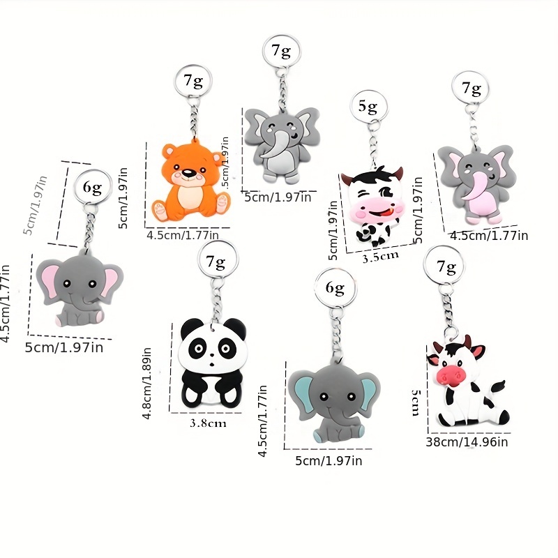 8pcs Pvc Soft Rubber Animal Cartoon Keychain Lovely Animal Bear Key ...