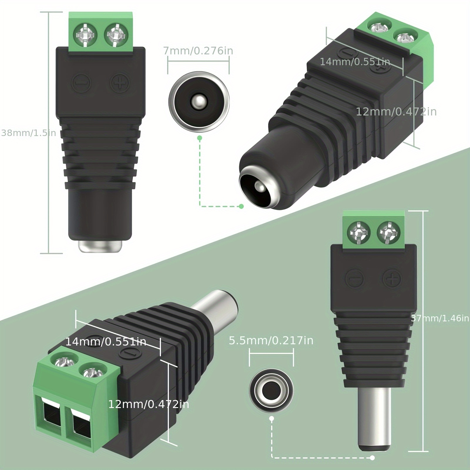 Dc Power Cable 12v 5a Plugs Male Female Connectors 12/24V 5.5 X 2.1mm ...