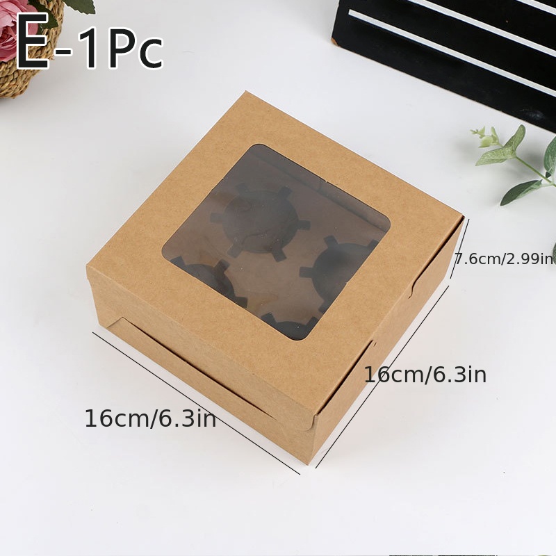 1pc 4 Grid Cupcake Packaging Box Kraft Paper Muffin Cupcake Egg Tart ...