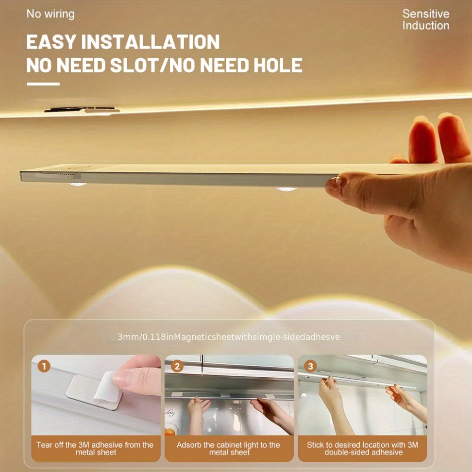 1pc Wall Mounted Under Cabinet Light Plastic Self Adhesive Led Sensor ...
