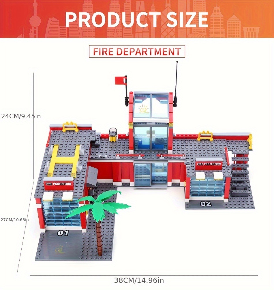 City Fire Station Model Building Blocks, Firefighter Truck Helicopter ...