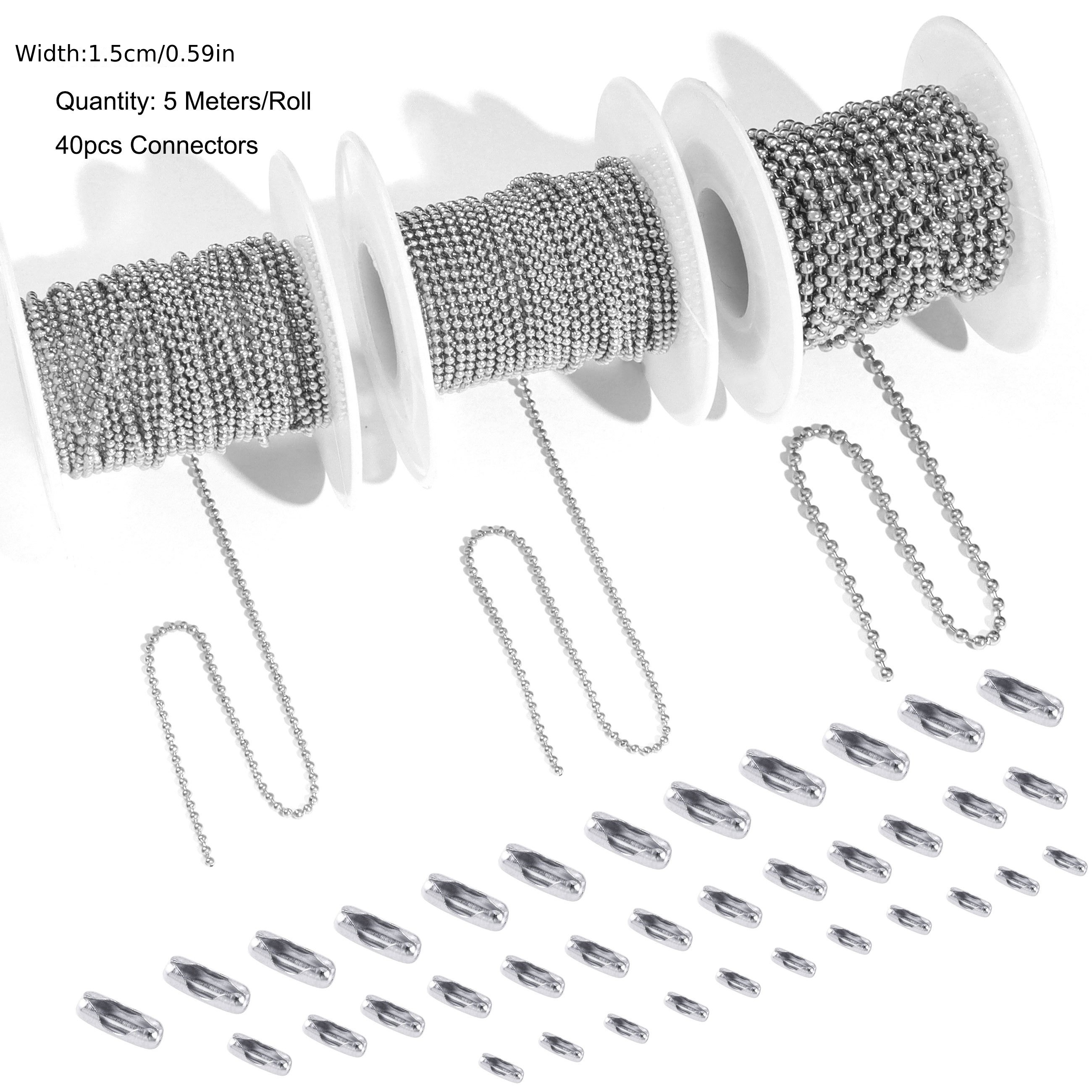 Silvery Stainless Steel Bead Link Chain Roll With Connectors, For ...