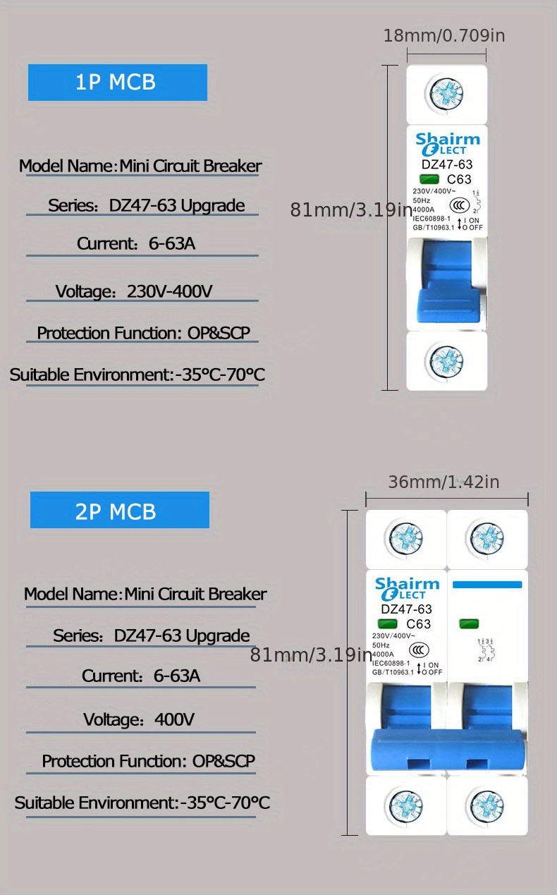 Mcb Ac 1 Pole 2p 3p 4p 6a 10a 16a 20a 25a 32a 40a 50a 63a - Temu Australia