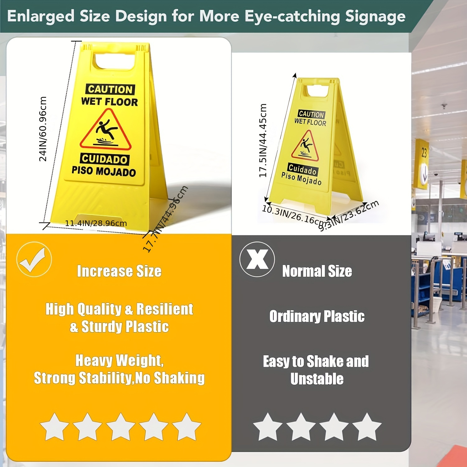 12-pack Caution Wet Floor Sign, 24 Inches, Bilingual Warning Signs, 2 ...