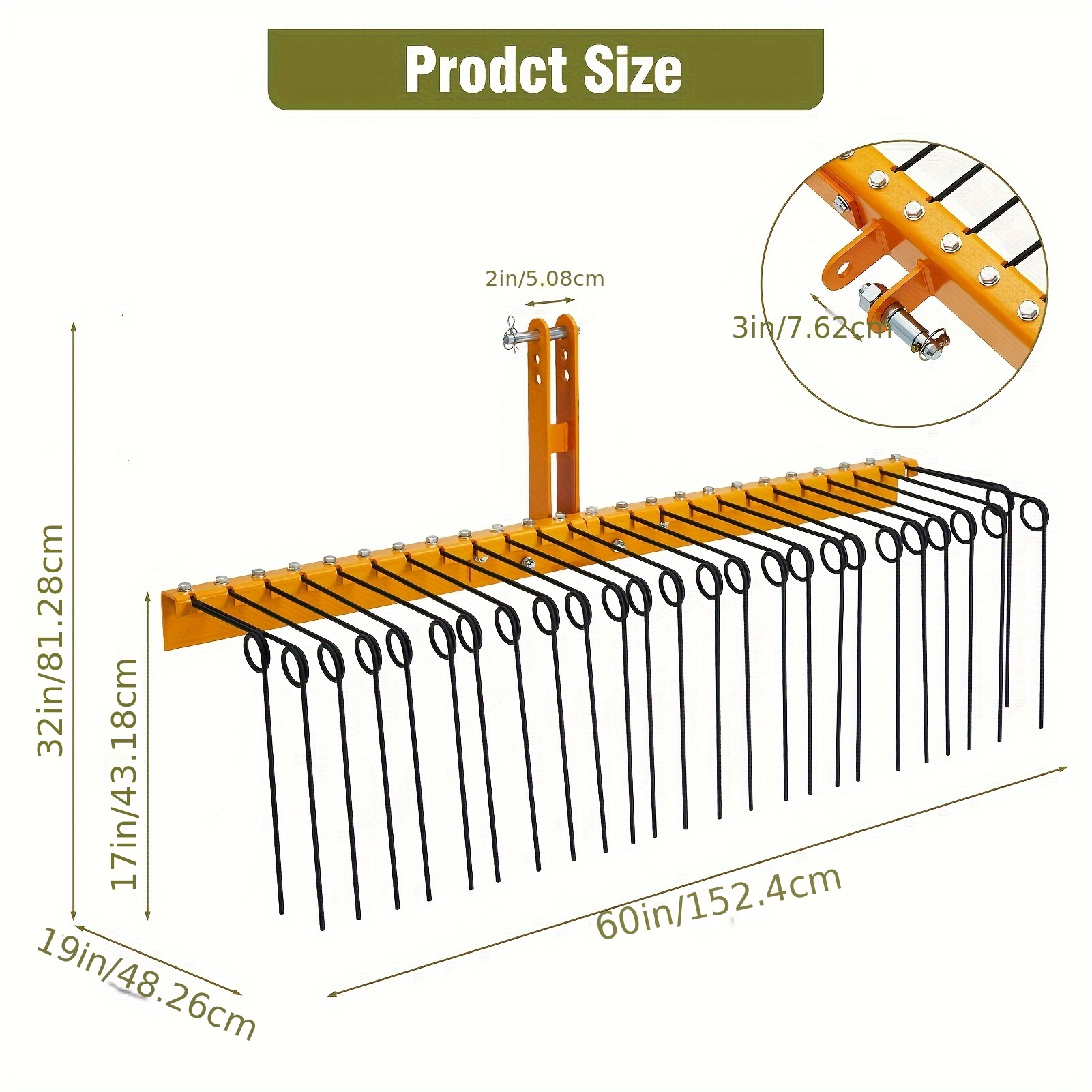 60 Inch Pine Straw Rake, 26 Coil Spring Tines Durable Powder Coated ...