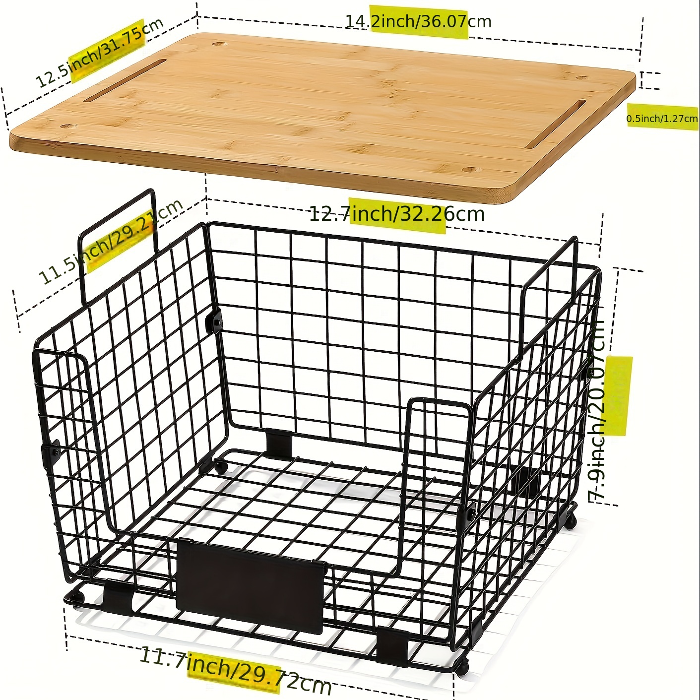 Stacking/nesting Basket With Bamboo Wood Lid Rectangular - Temu