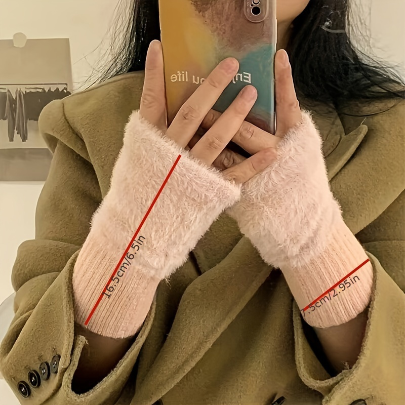 Stylish Plush Splicing Knit Gloves Elegant Solid Color - Temu United