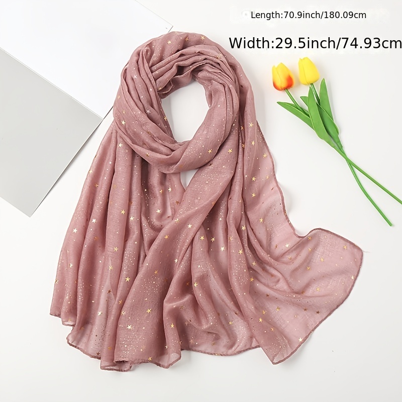 Women Fashion Star Moon Hot Stamping Scarf Wrap Imitation Silk Shawl ...