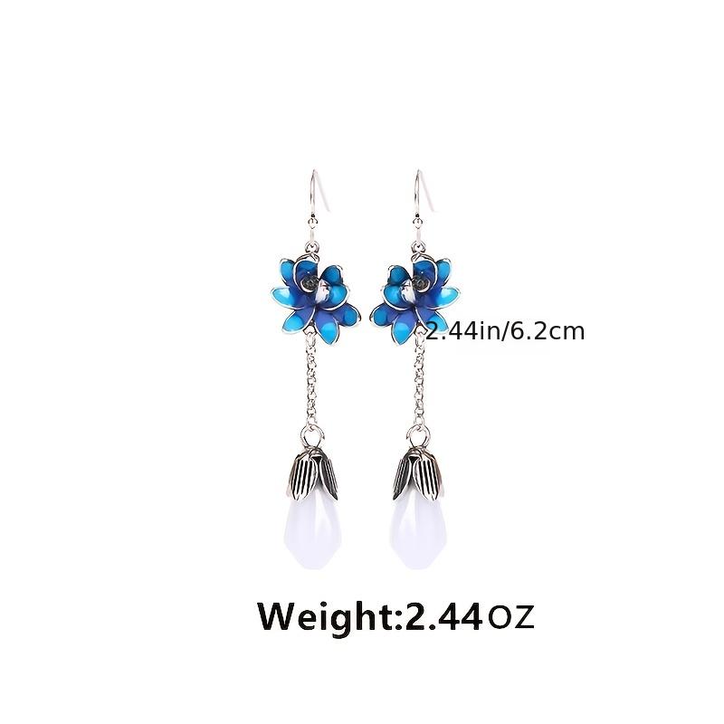 Lotus Long Drop Dangle Earrings Silver Plated Party Wedding - Temu