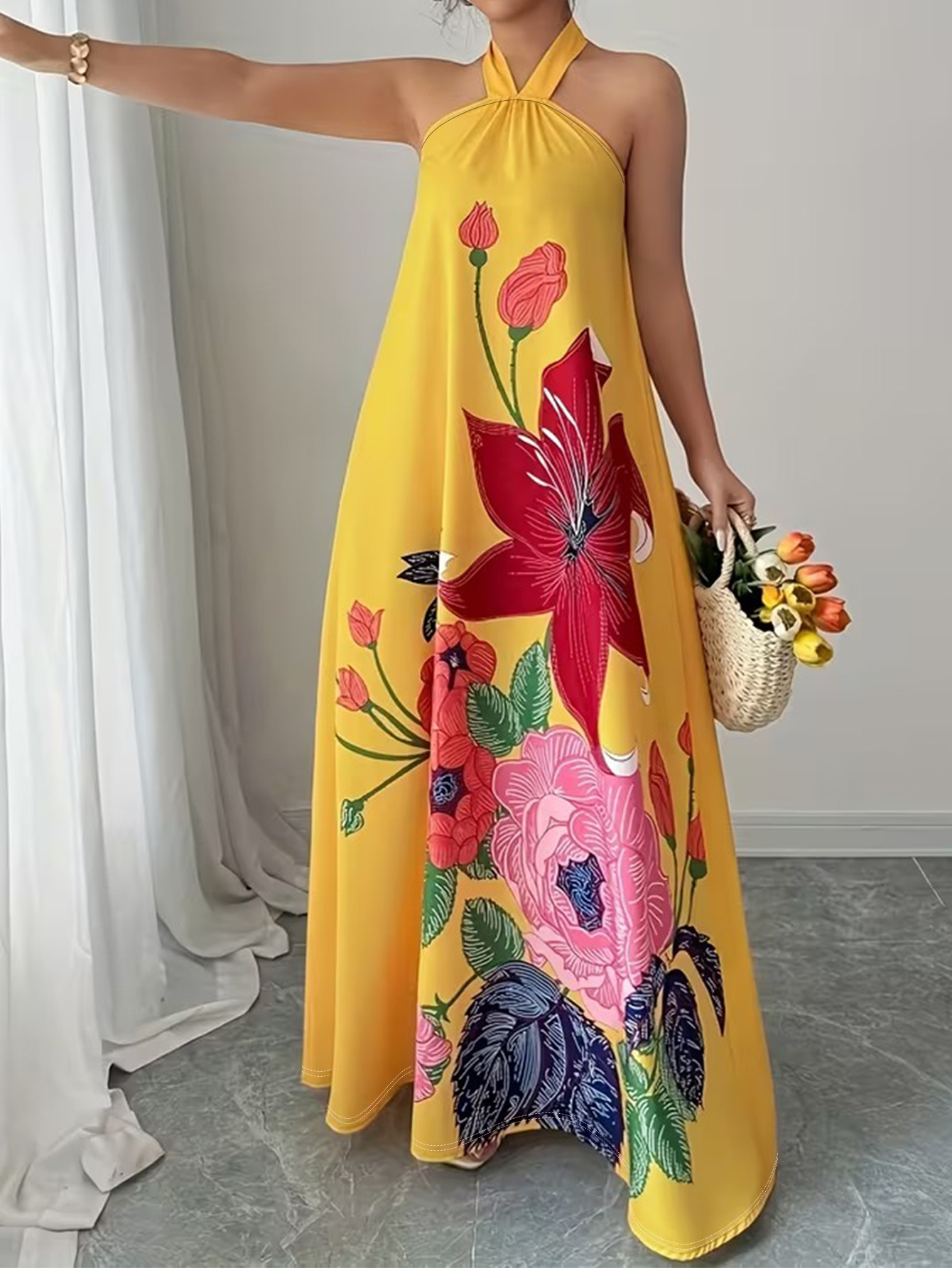 maxi dresses yellow sold on Temu United States