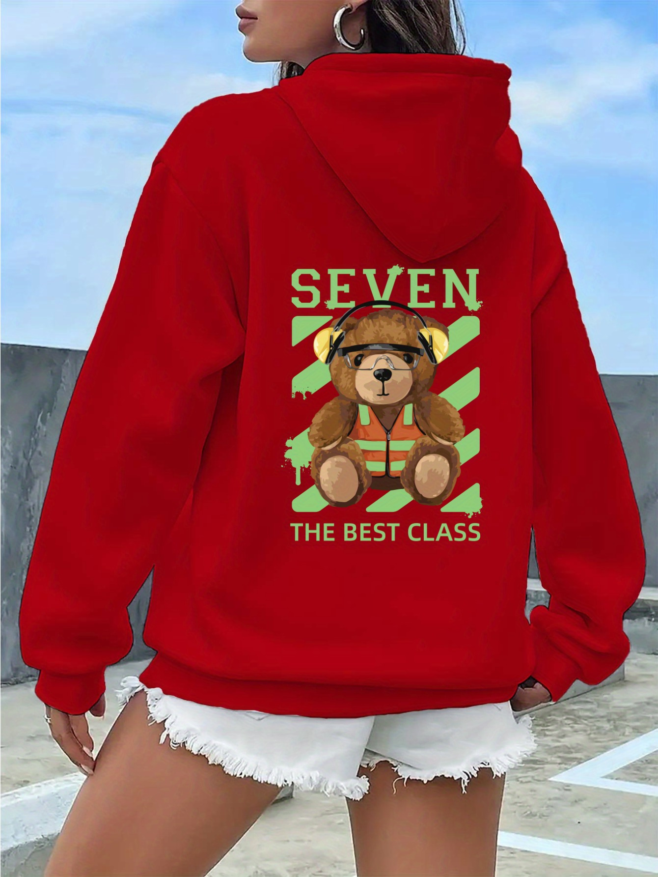 Cozy Teddy Bear Print Hoodie Drawstring Casual Pullover - Temu