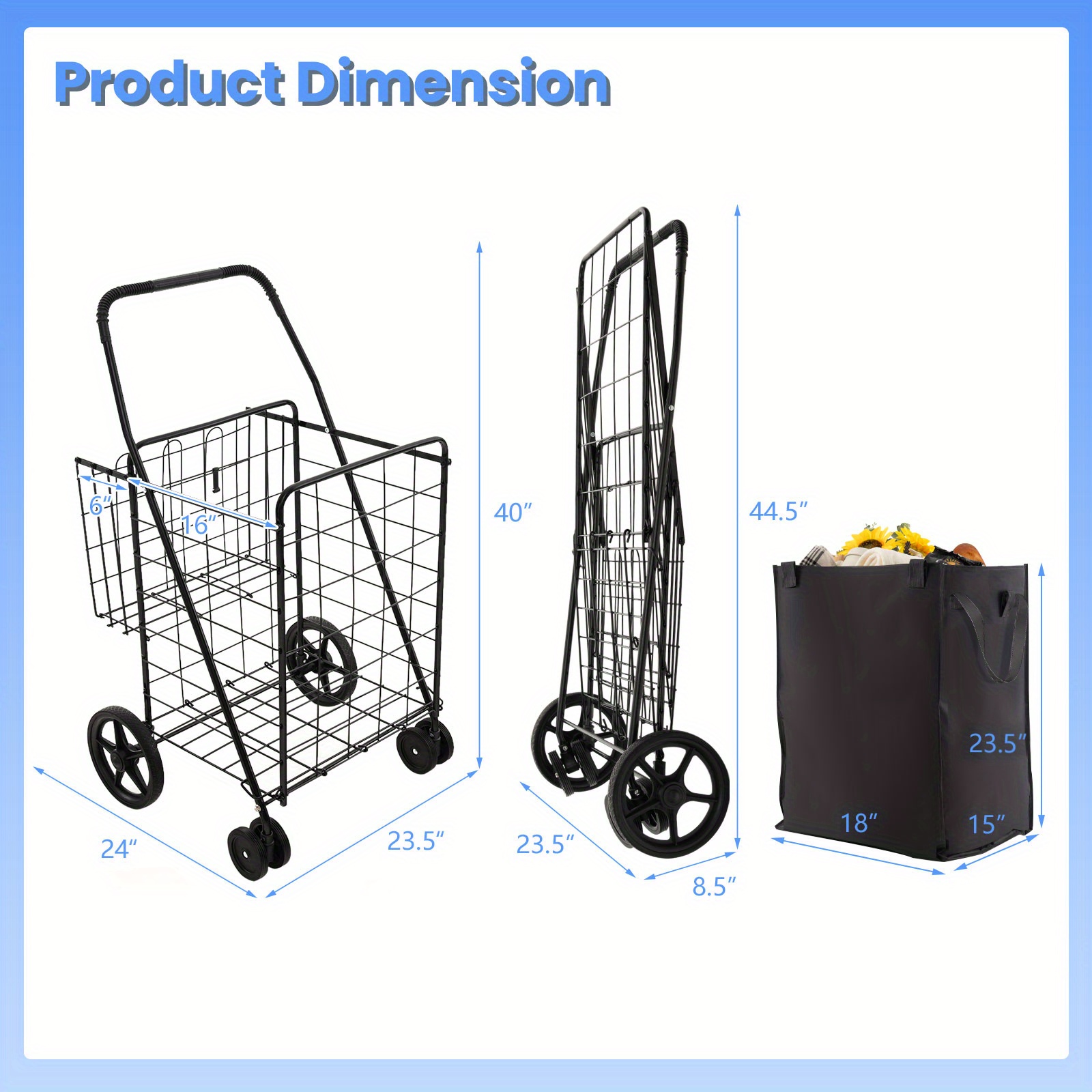 Versatile Folding Shopping Cart Wheels - Temu