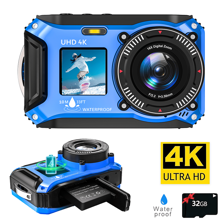 Action Camera Waterproof Camera 10FT Full HD Underwater Camera Dual ...