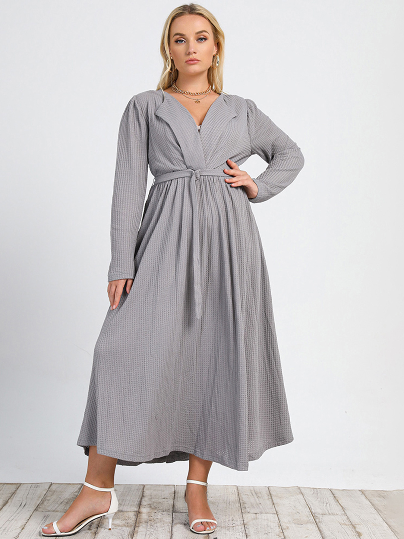 Women's Solid Color Belted Dress, Spring Fall Long Sleeve Dress ...