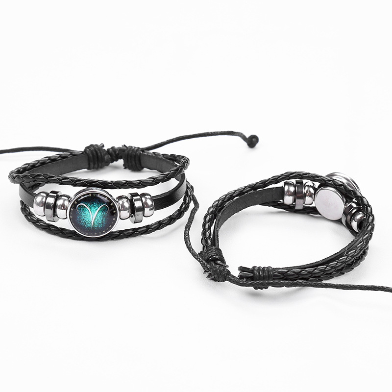 12 Constellations Beaded Hand Woven Cow Leather Bracelets - Temu Australia