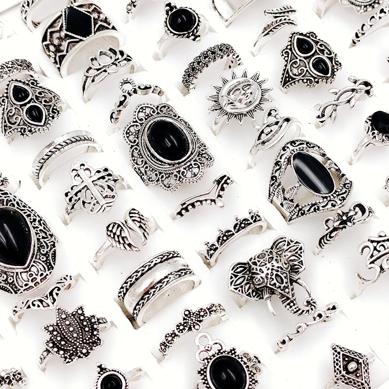Gothic Ring Set Inlaid Black Gemstones Oil Trendy - Temu