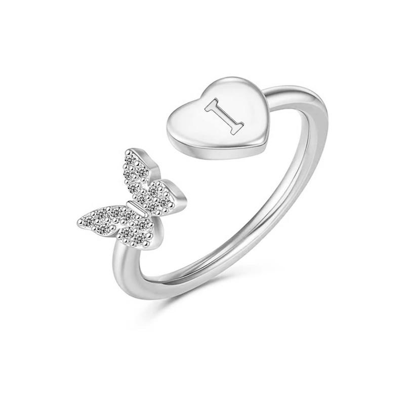 Initial Ring Women Butterfly Love Heart Shape Initial Letter - Temu ...