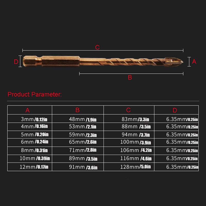 Cross Phillips Hex Tile Bits Glass Ceramic Concrete Hole Opener Alloy ...