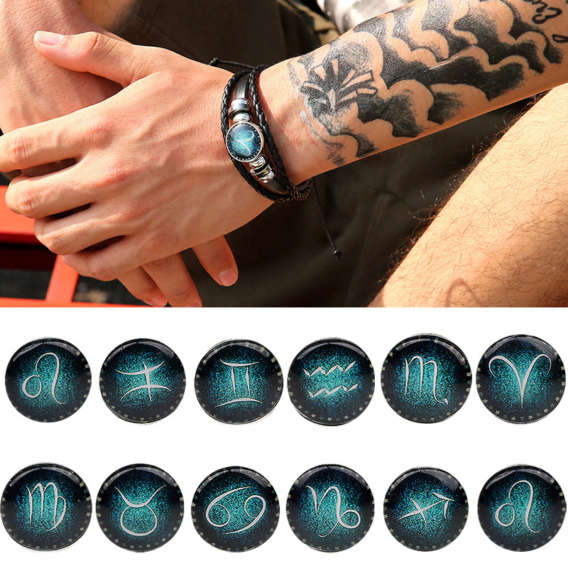 12 Constellations Beaded Hand Woven Cow Leather Bracelets - Temu Australia