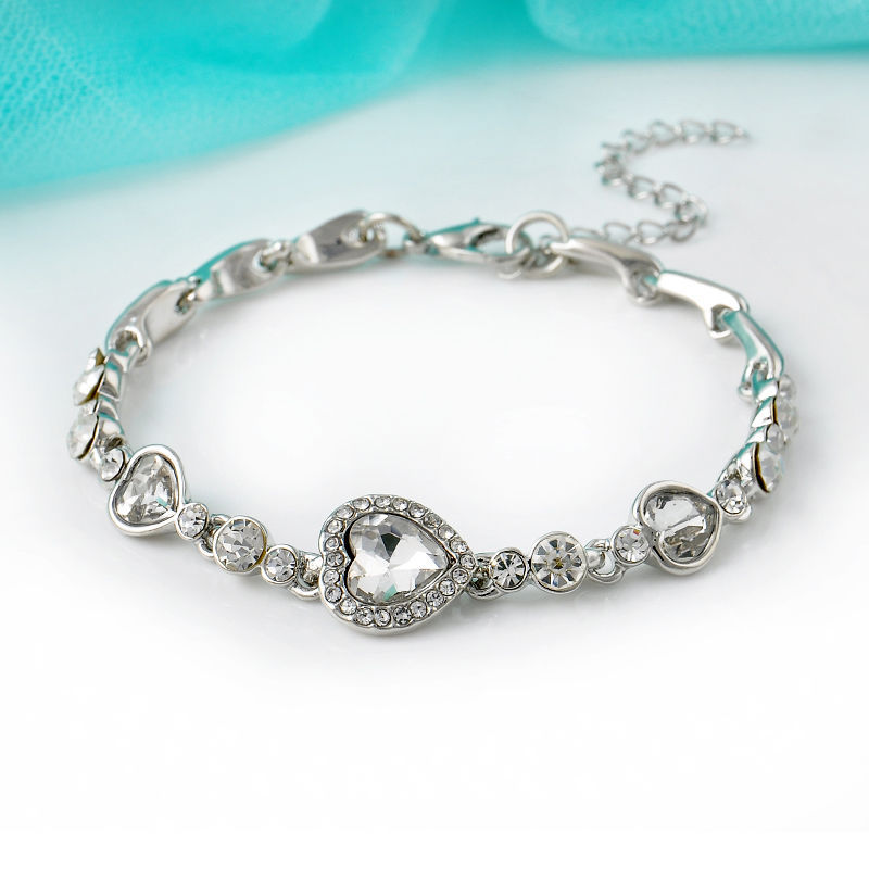 Ladies Luxury Heart Of Ocean Faux Gemstone Bangle Bracelet Chain Women ...