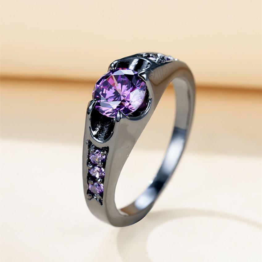 Vintage Punk Style Round Cut Purple Zircon Ring Women - Temu Portugal