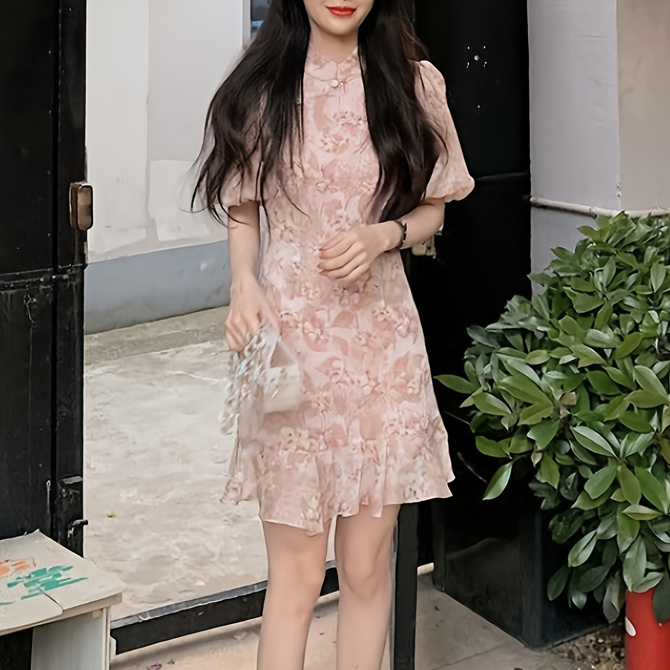 Pink Retro Modified Cheongsam Floral Print Dress Womens Dresses - Women ...