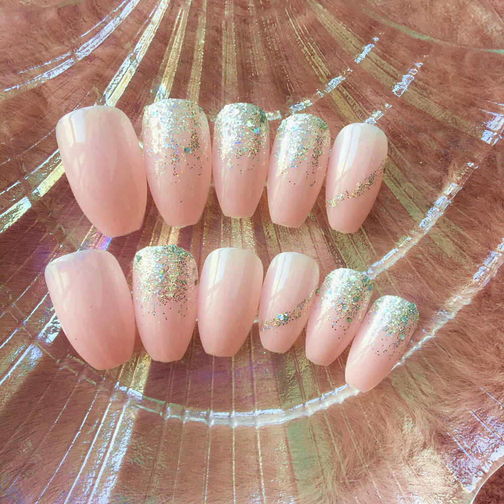 Medium Coffin Ballerina Square French Tip Fake Nails With - Temu