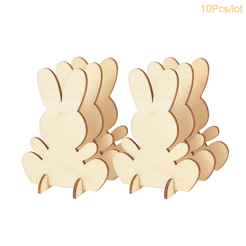 10pcs Easter Bunny Rabbit Wooden Ornaments Diy Crafts Gift Happy Easter ...