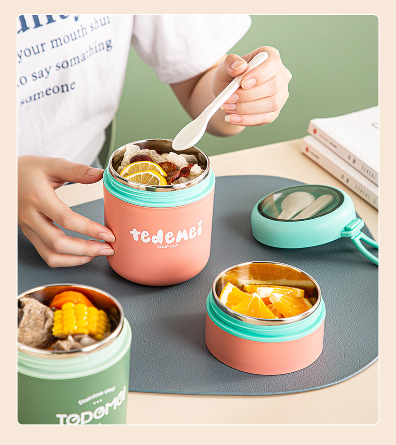 1pc 530ml Insulated Stainless Steel Lunch Box With Spoon Keep Your Food ...