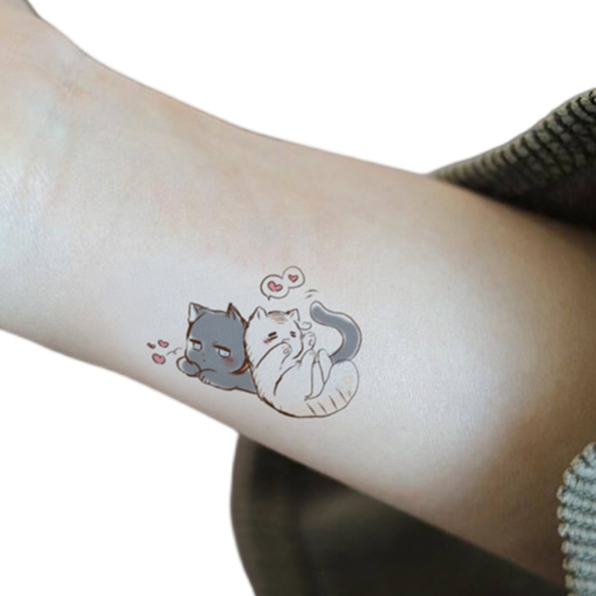 1 Sheet Anime Temporary Tattoos Cartoon Cute Grey And White Cat Pattern ...