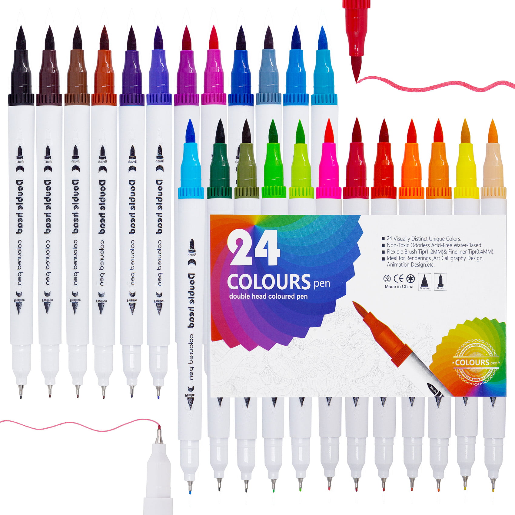 Dual Ended Markers Brush Pen 24 Coloring Markers Pen Fine Point And ...