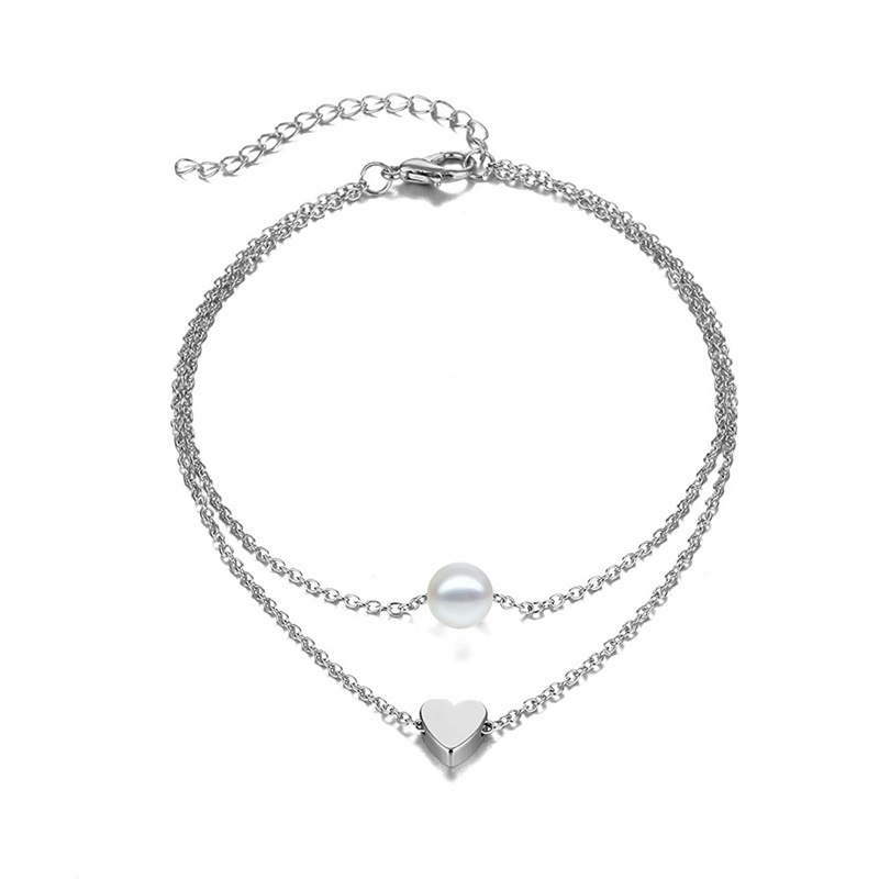 Simple Dainty Anklet With Love Heart Shape Beads Adjustable Ankle Chain ...