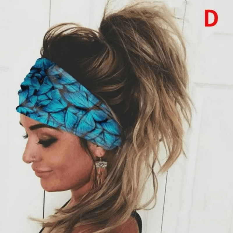 Butterfly Print Sports Headband Wide Foldable Head Scarf Sweat ...