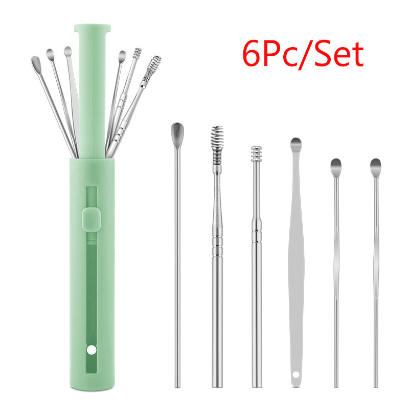 6pcs Earpick Set Portable Ear Wax Cleaning Spoon Travel Ear Care Set ...