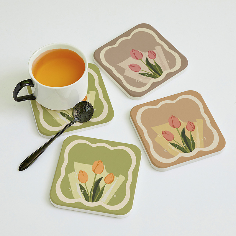Tulip Ceramic Coaster Morandi Color Keep Drinks Hot Cold - Temu
