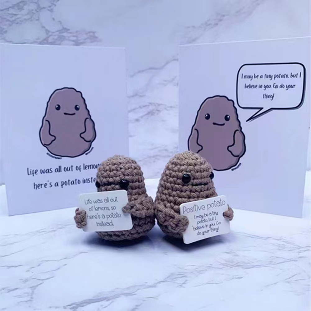 Funny Positive Potato Cute Wool Knitting Doll Positive Card - Temu