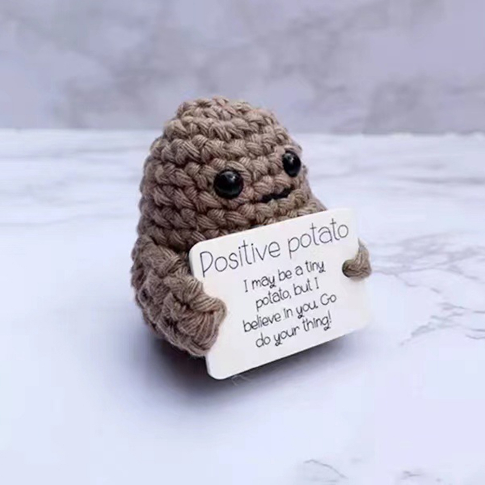 Funny Positive Potato Cute Wool Knitting Doll Positive Card - Temu