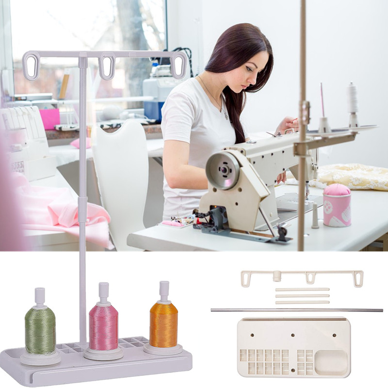 1 Set Sewing Machine Bobbin 3 Embroidery Thread Spools Holder Stand ...